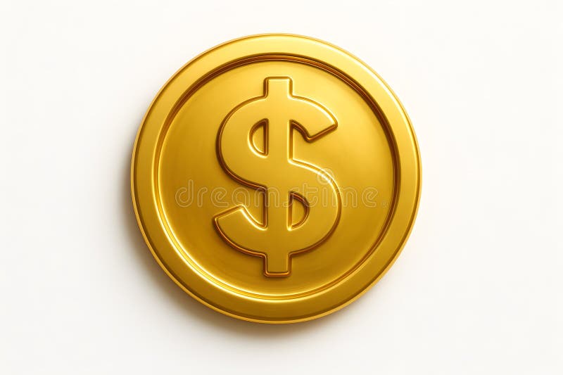 Realistic Golden Dollar Coin on a Plain Background Showcasing Wealth ...
