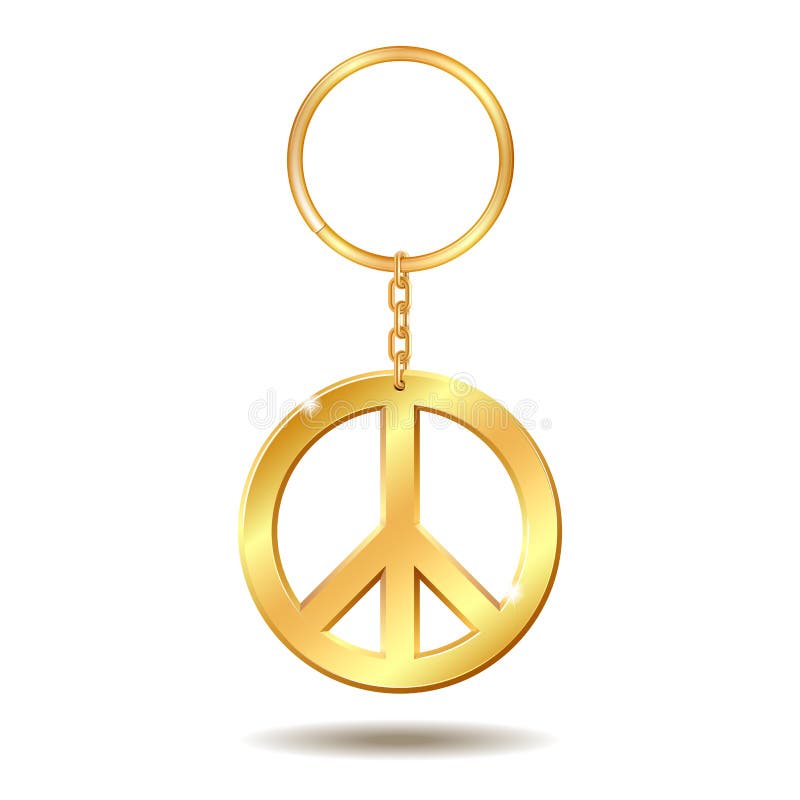 Realistic Golden Keychains with Peace Symbol Isolated on White Stock ...