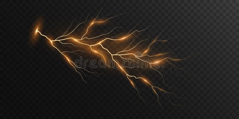 Realistic Golden Lightning Isolated on Dark Transparent Background ...