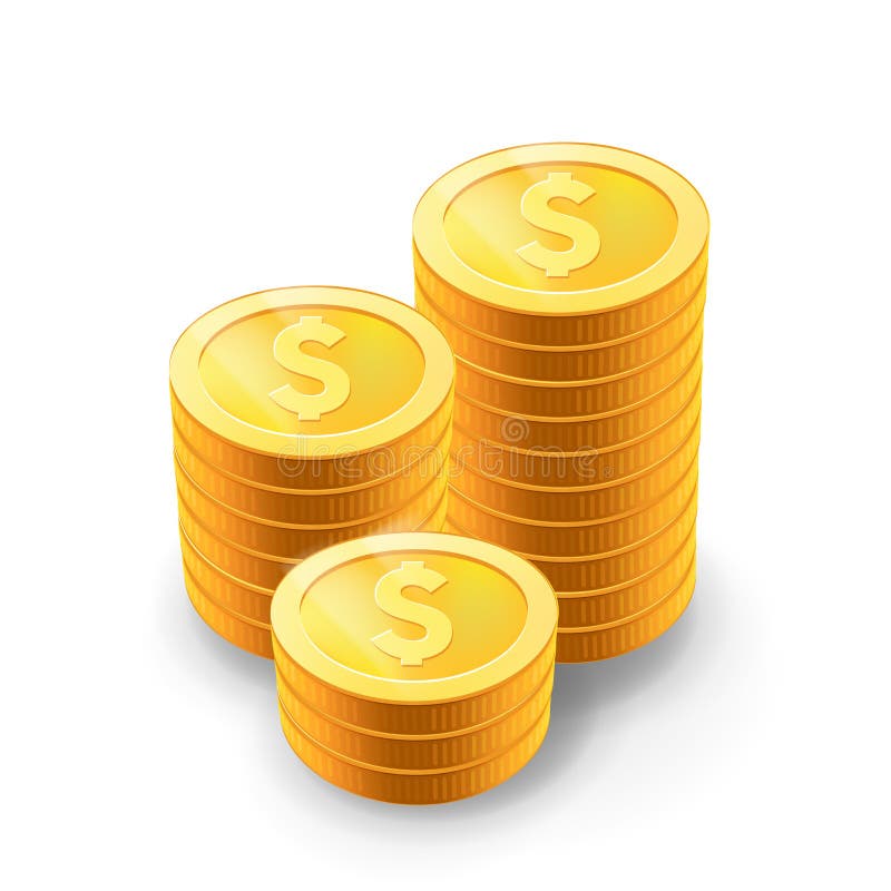 Realistic Golden Stack Coins.Isolated on White Background. Stock Vector ... Realistic Golden Stack Coins.Isolated on White Background. Stock Vector ...
