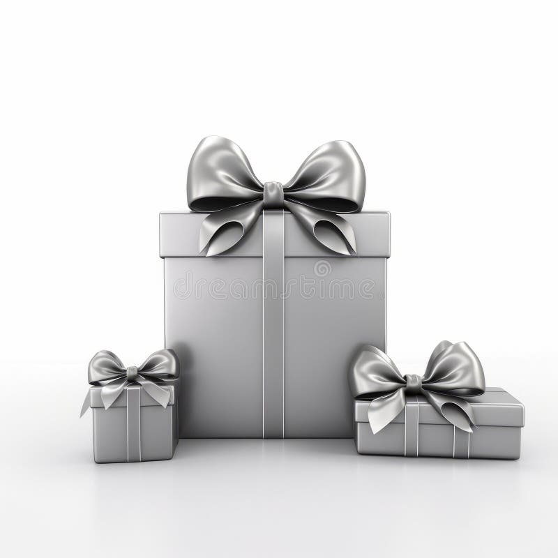 Realistic Gray Gift Box with Untied Ribbons and Bow on White Background ...