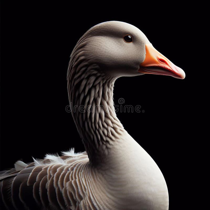 Realistic Gray Goose on Black Background. Farm Animal Stock ...