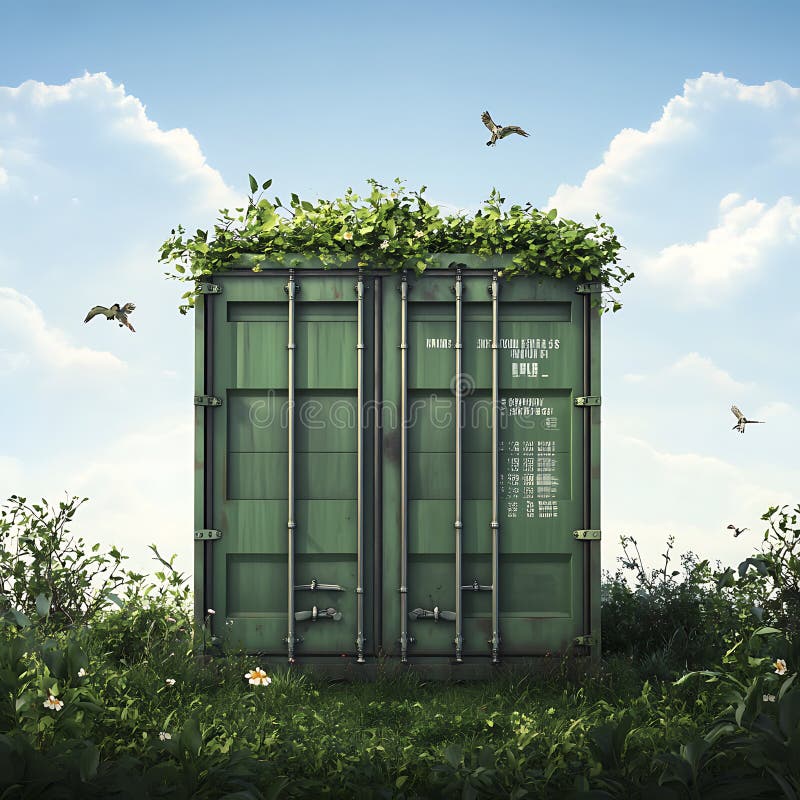 Realistic Green Cargo Container for Environment Day Awareness Post ...