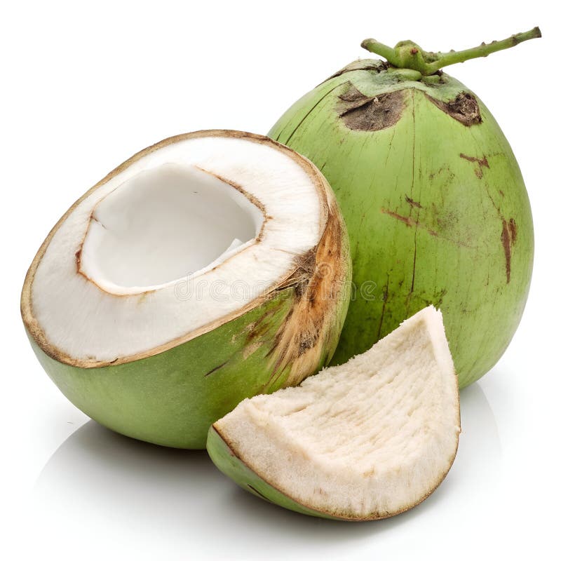 Realistic Green Coconut with Slice Isolated on White Background Stock ...