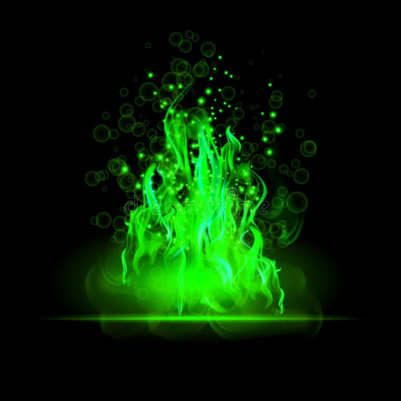 Realistic Green Fire Flames. Poster Stock Vector - Illustration of glow ...