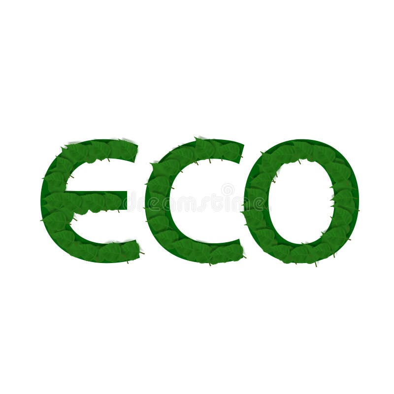 Realistic Green Leaves in ECO Text Shape Stock Vector - Illustration of ...