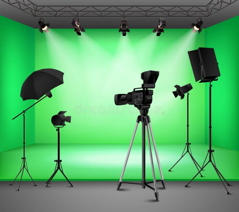 Realistic Green Screen Studio Interior Stock Illustration ...