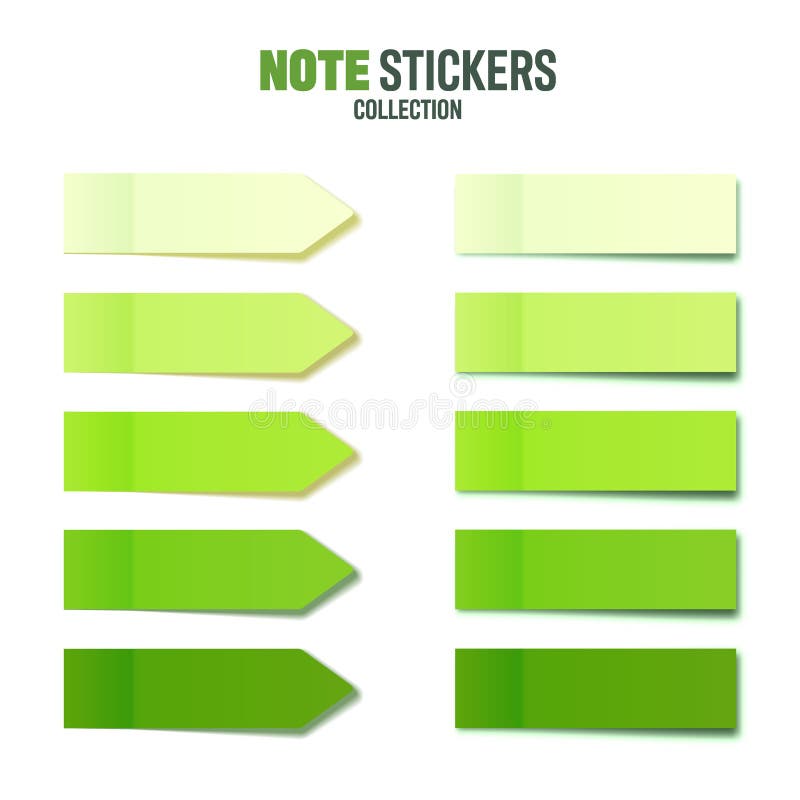 Realistic Green Sticky Notes Collection. Arrow Flag Tabs. Post Note ...