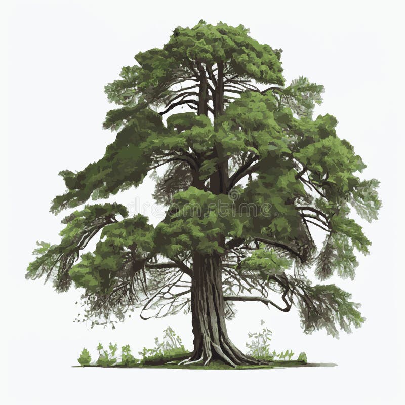 Realistic Green Tallest Tree in the World Sequoia on a White Background ...