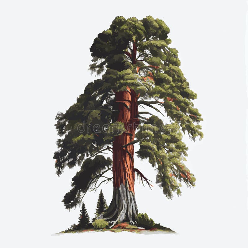 Realistic Green Tallest Tree in the World Sequoia on a White Background ...