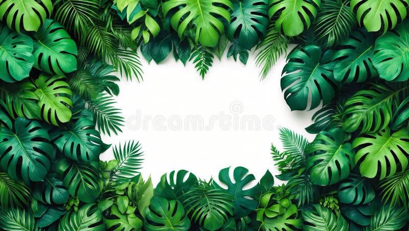 Realistic Green Tropical Leaf Frame with Open Middle Layout Perfect for ...