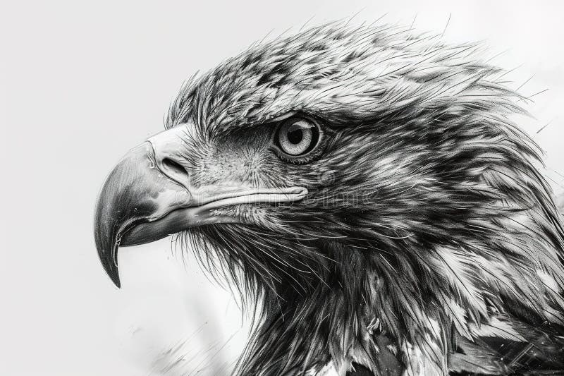 Realistic Grey Pencil Sketch Profile Portrait of Eagle, Wild Bird ...