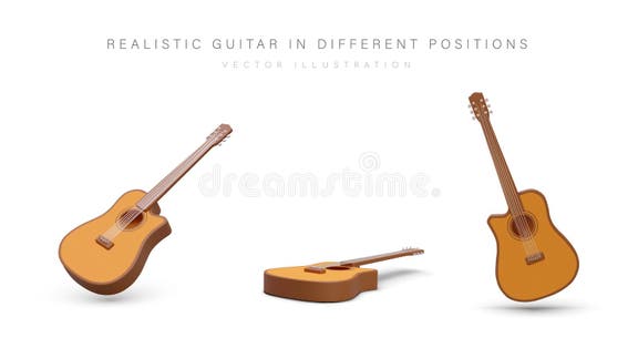 Realistic Guitar, View from Different Sides. 3D Stringed Musical ...