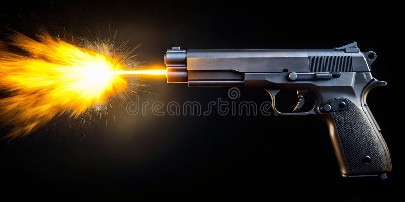 Realistic Gun Muzzle Flash on Black Background Generative by AI Stock ...