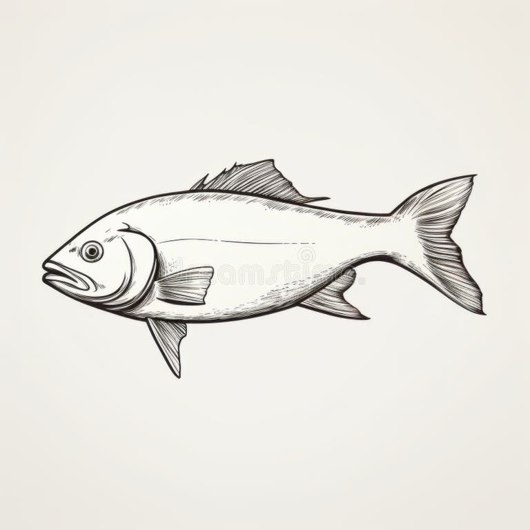 Minimalist Ink Illustration of a Fish on Light Background Stock ...