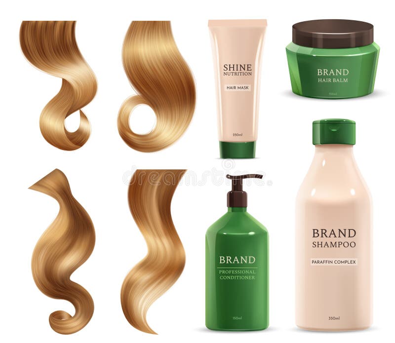 Realistic Hair Product and Lock of Hair Set Stock Illustration ...