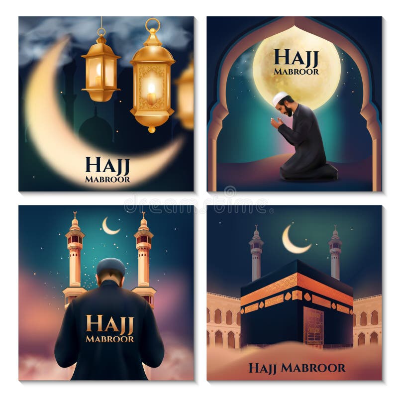 Realistic Hajj Vertical Card Collection Stock Vector - Illustration of ...