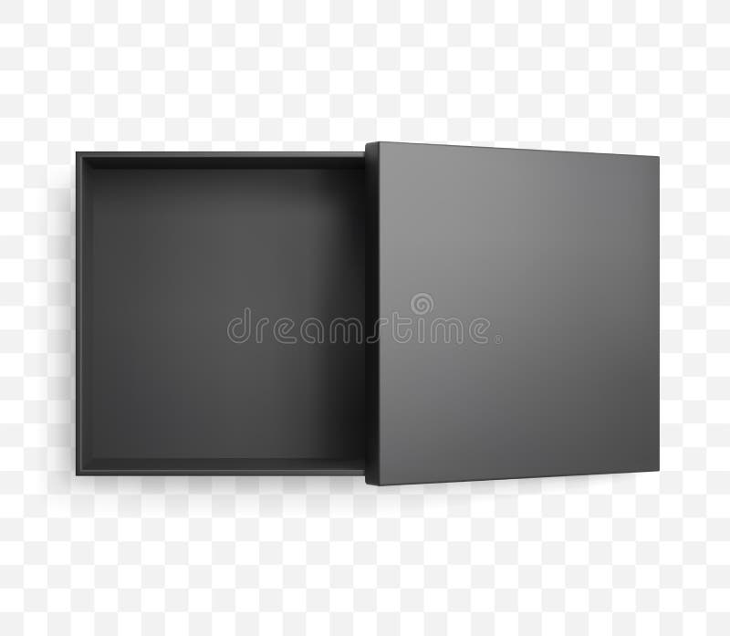 Realistic Half Open Square Black Box and Lid with Shadow. Top View ...