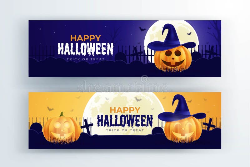 Realistic Halloween Banners Pack Vector Illustration Stock Vector ...