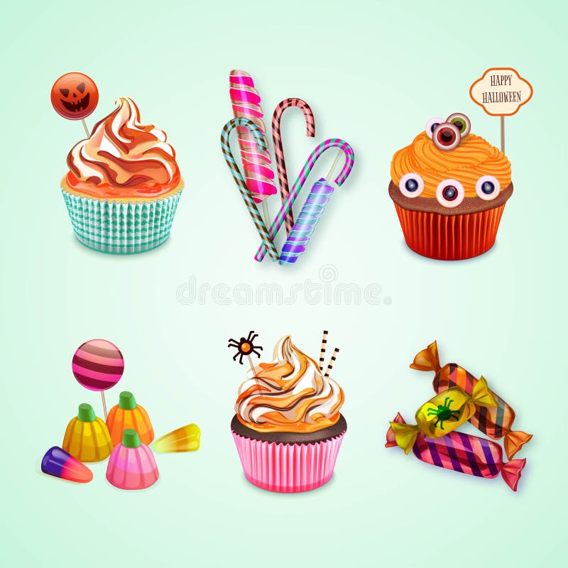 Realistic Halloween Candy Collection Vector Illustration Stock Vector ...
