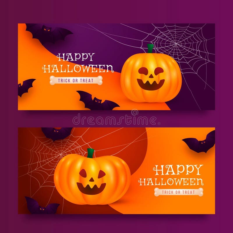 Realistic Halloween Horizontal Banners Set Vector Design Stock Vector ...