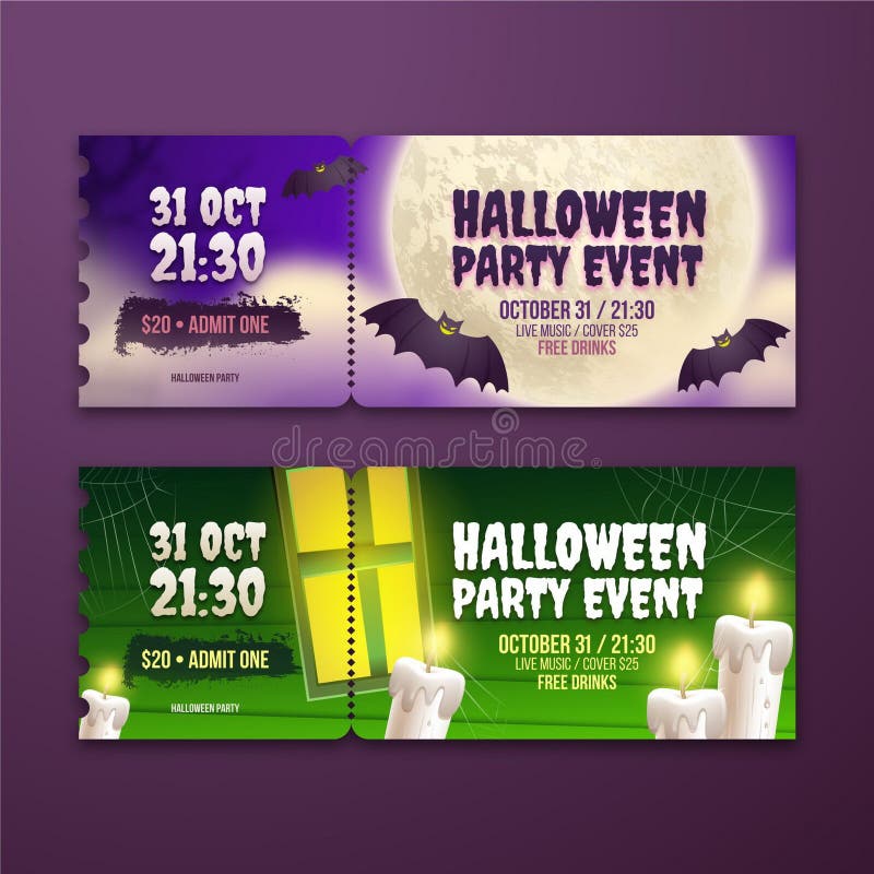 Realistic Halloween Tickets Templates Design Illustration Stock Vector ...