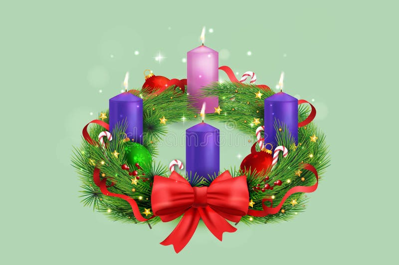 Realistic Hand Drawn Advent Wreath Vector Design Illustration Stock ...