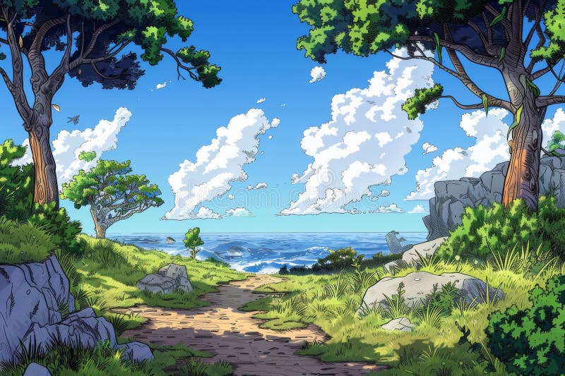 Realistic Hand-drawn Cartoon Scene with High-detail Elements. Stock ...