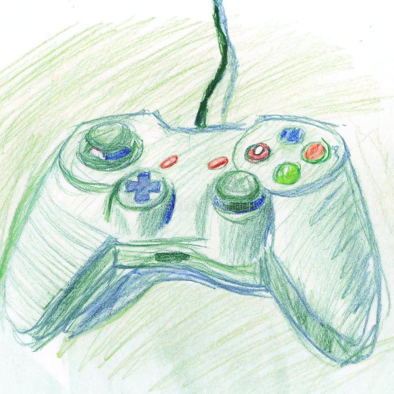 Realistic Hand-Drawn Game Controller Illustration for Gaming and Tech ...