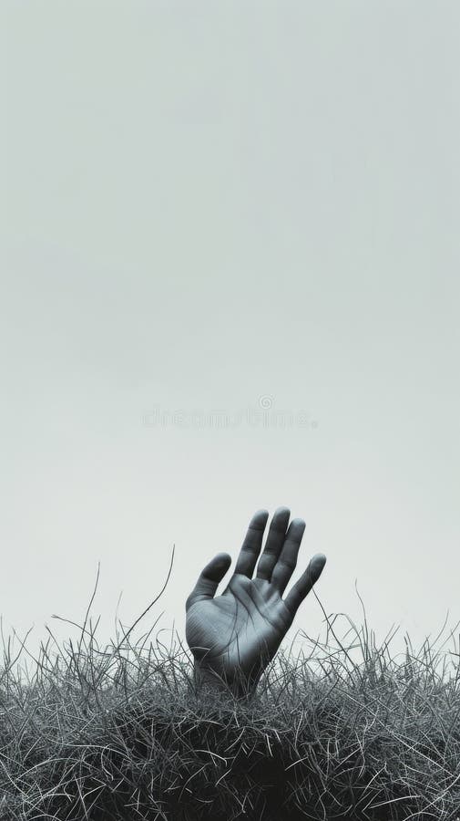Realistic Hand Emerging from Ground Surrounded by Dry Grass Stock Photo ...