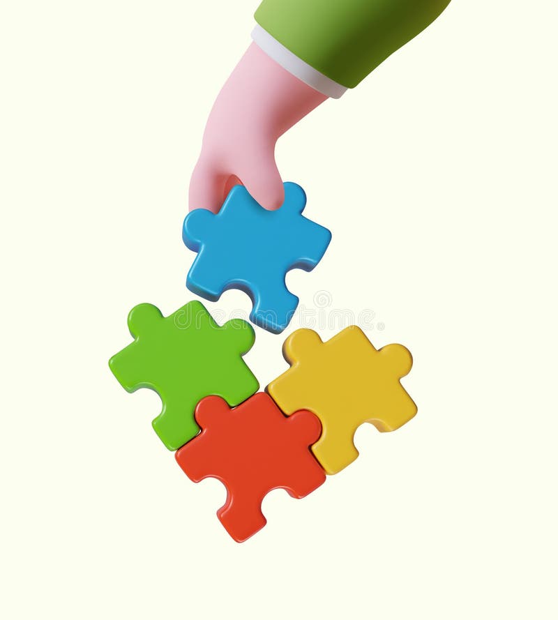 Realistic Hand Makes Colorful 3D Puzzles. Process of Finding Solution ...