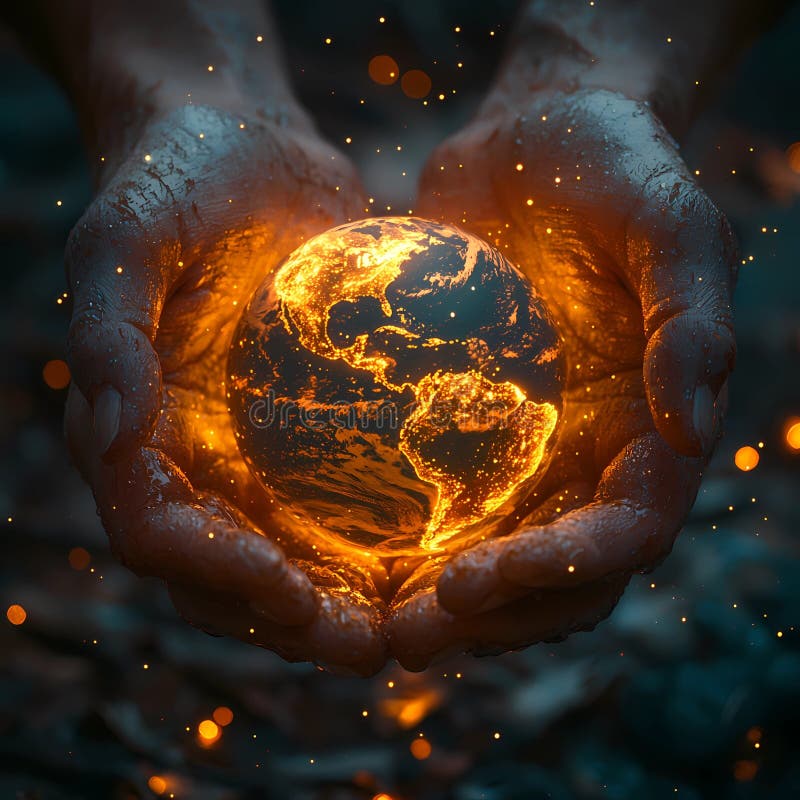 Realistic Hands Supporting a Glowing Representation of Planet Earth To ...