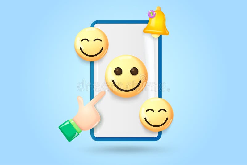 Realistic Happy Yellow Emoticons in Front of a Cellphone, Vector ...