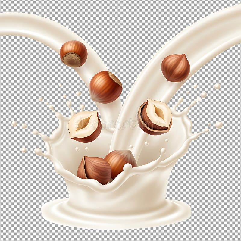 Realistic Hazelnuts Falling into Creamy Milk Splash Nut Food ...