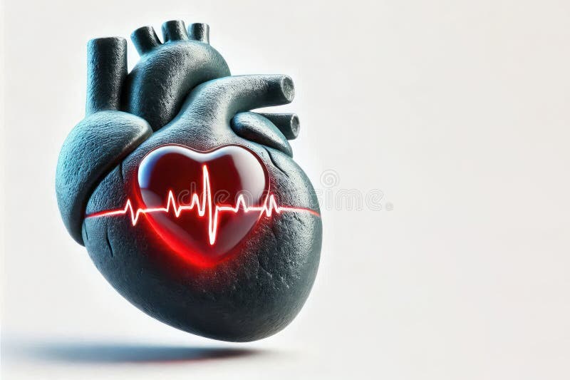Realistic Heart with Heartbeat Visualization. Space for Text. Stock ...