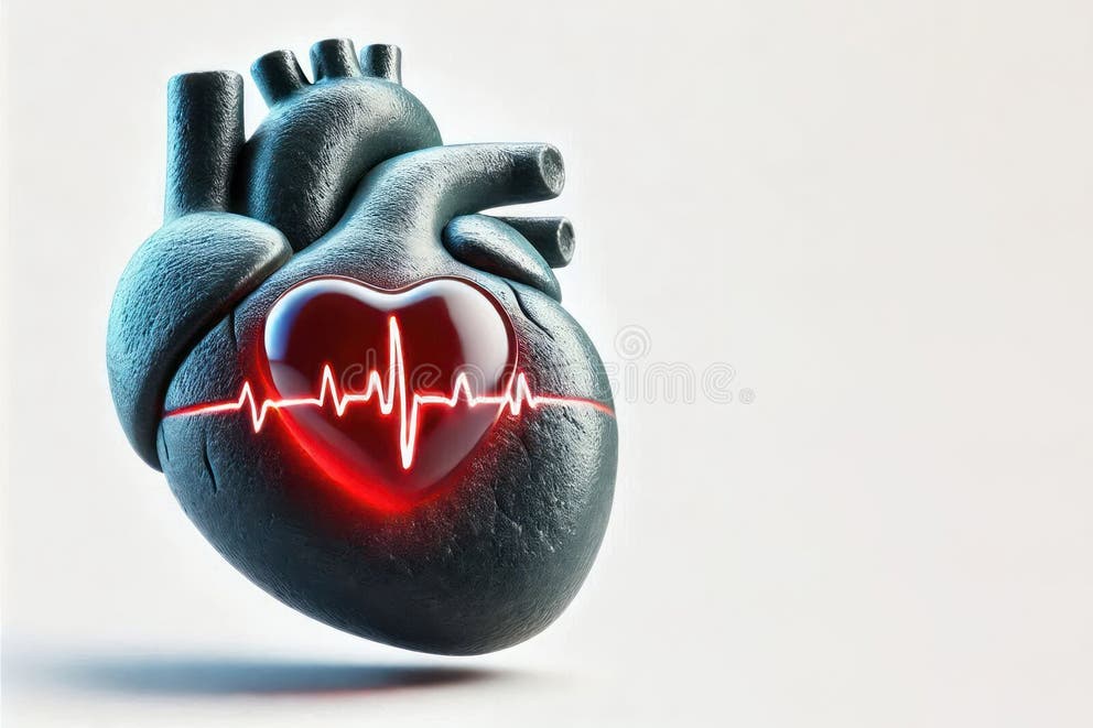 Realistic Heart with Heartbeat Visualization. Space for Text. Stock ...