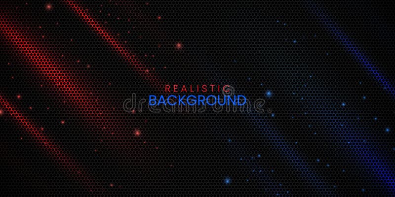 Realistic Hexagonal Pattern in Dark Background with Red and Blue Light ...