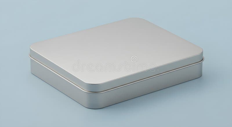 Blank Silver Metal Rectangular Tin Box on Blue Background Stock ...