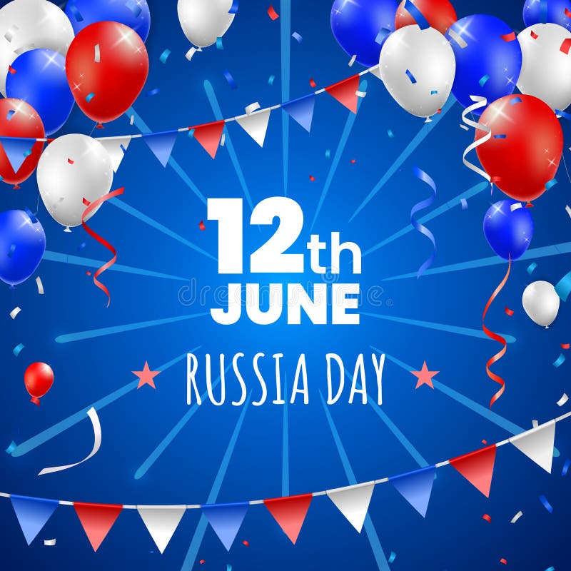 Realistic High Quality 12 June Russia Day Poster Design with Balloons ...