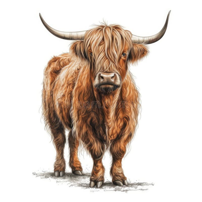 Realistic Highland Cow on White Background for Invitations and Posters ...