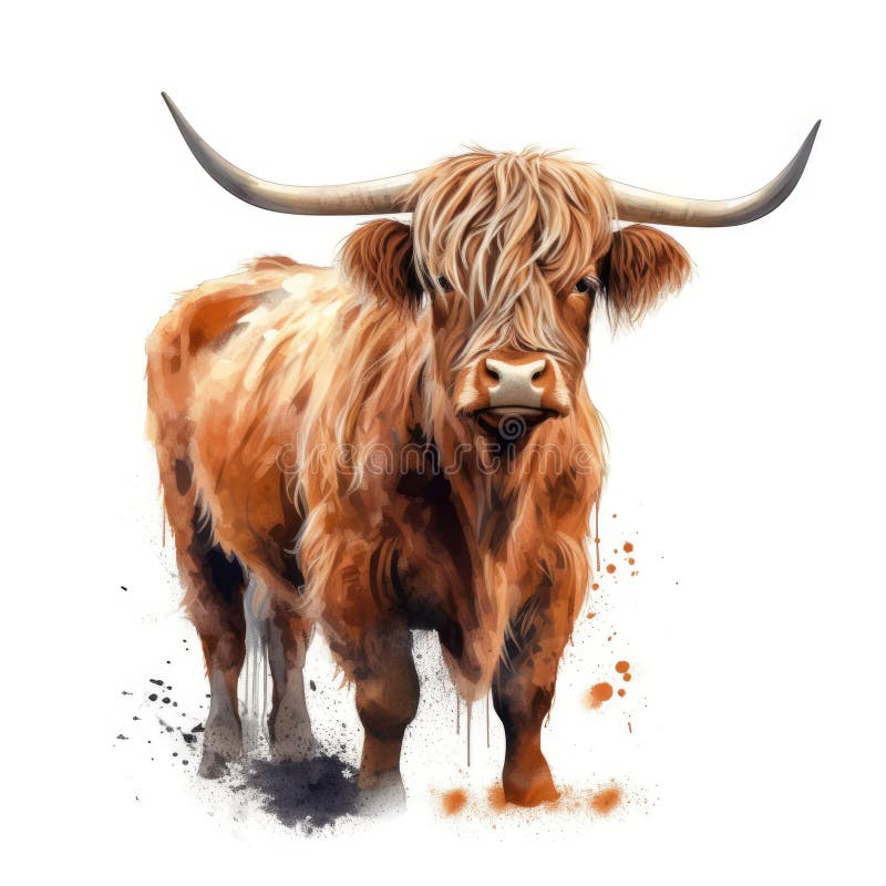 Realistic Highland Cow on White Background for Posters and Invitations ...