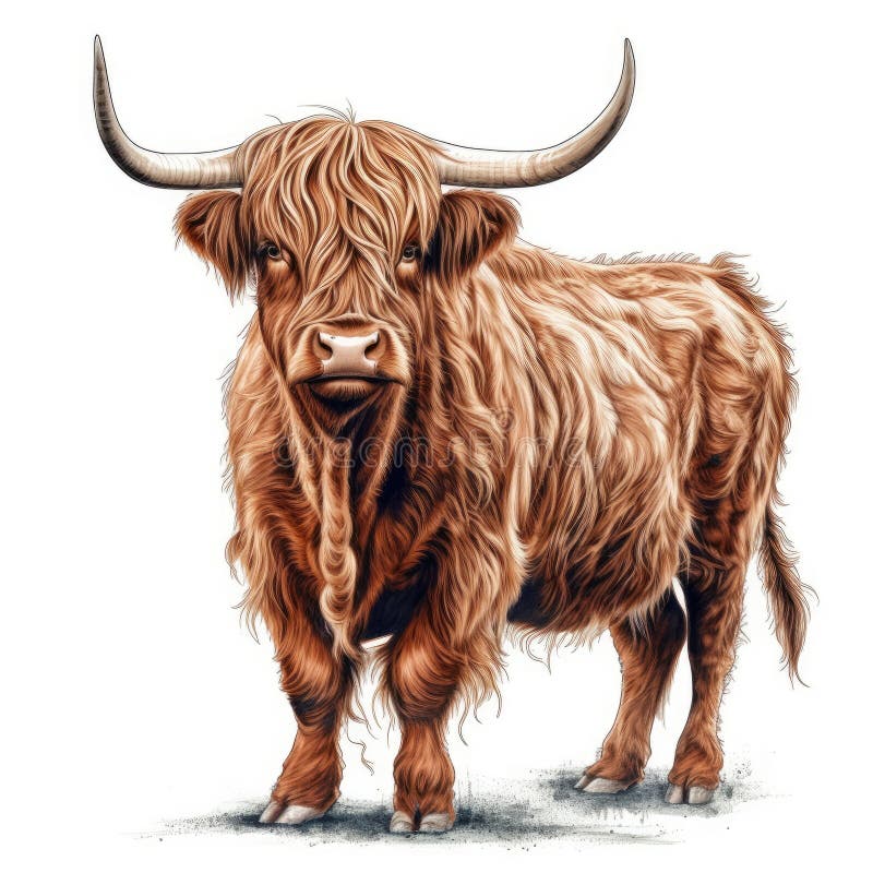 Realistic Highland Cow on White Background for Posters and Invitations ...
