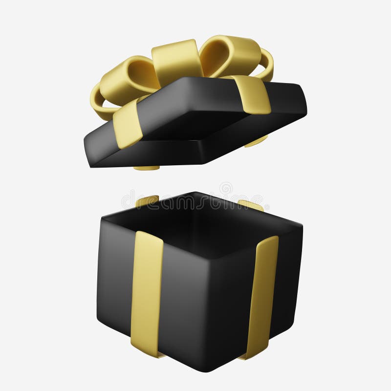 Realistic Holiday Design with Black Open Gift Box. 3d Render Object ...