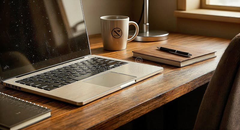 Essential Work-from-Home Setup with Laptop, Keyboard, Notebook, and ...