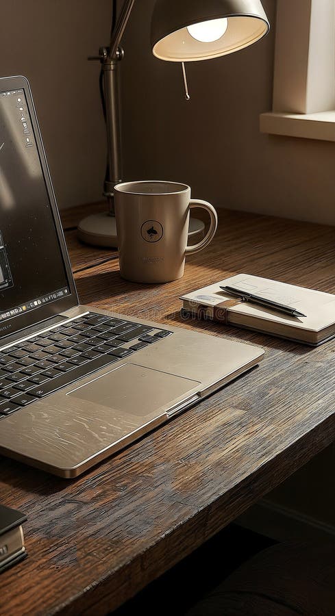 Essential Work-from-Home Setup with Laptop, Keyboard, Notebook, and ...