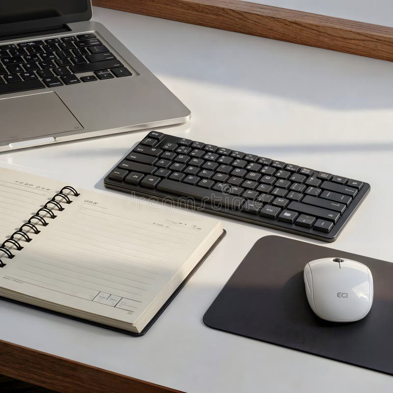 Essential Work-from-Home Setup with Laptop, Keyboard, Notebook, and ...