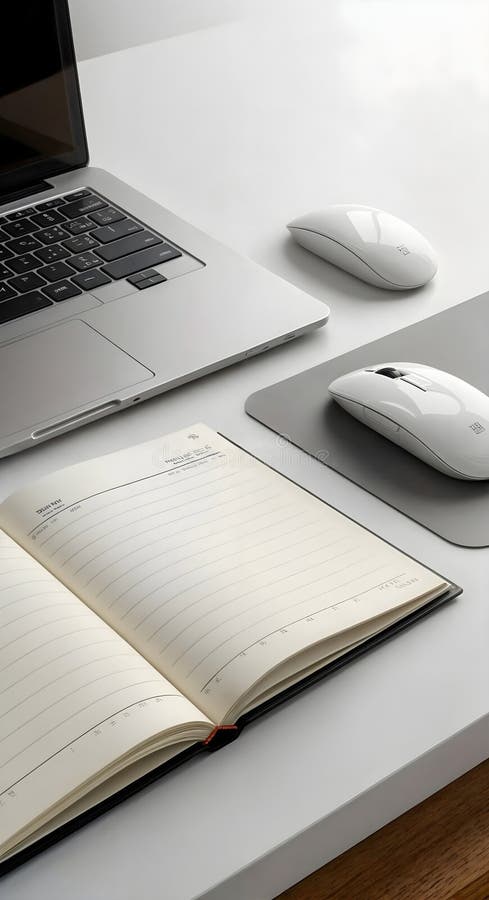 Essential Work-from-Home Setup with Laptop, Keyboard, Notebook, and ...