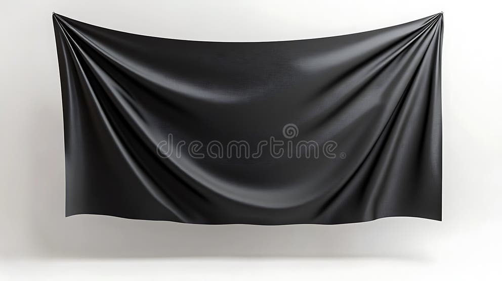 Realistic Horizontal Black Fabric Banner Hanging in Studio Setup Stock ...