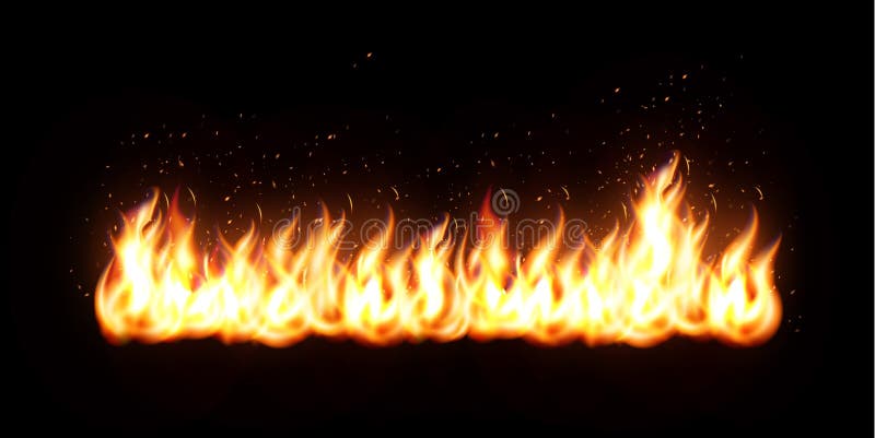 Realistic Horizontal Fire Border with Glowing Flames and Flying Sparks ...