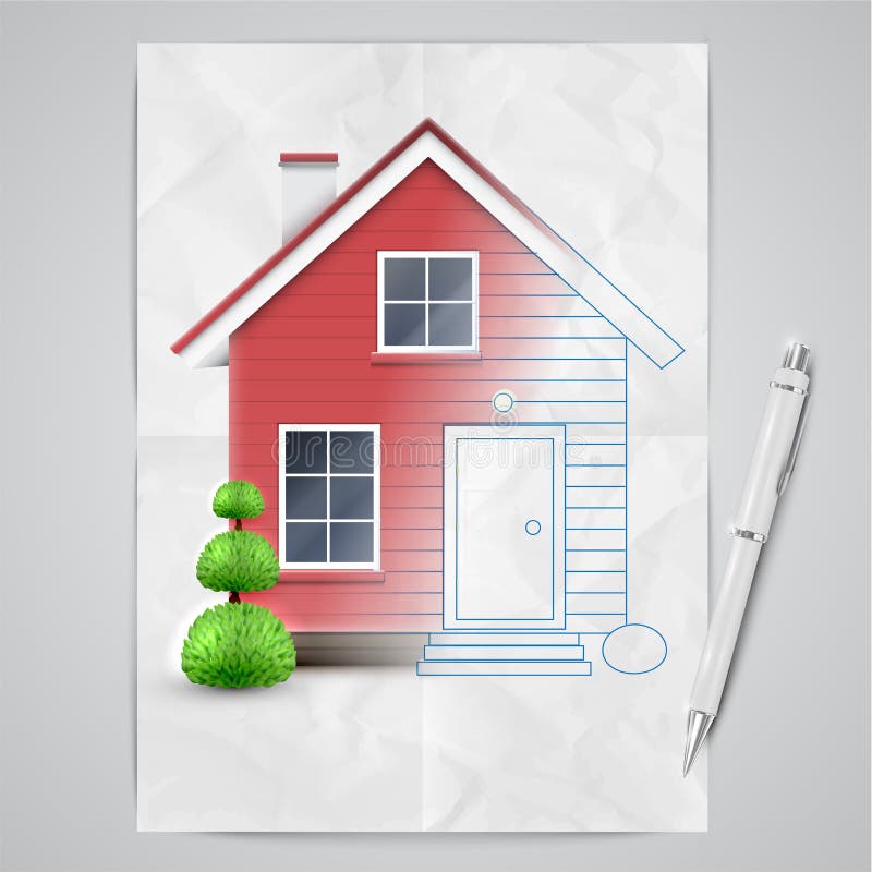 Realistic House Being Drawn, Vector Stock Vector - Illustration of ...